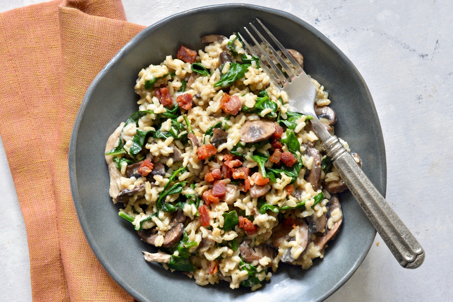 Cheater's Risotto with Mushrooms and Spinach