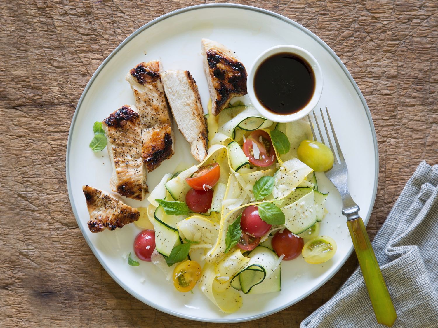 Honey-Balsamic Chicken with Shaved Summer Squash Salad