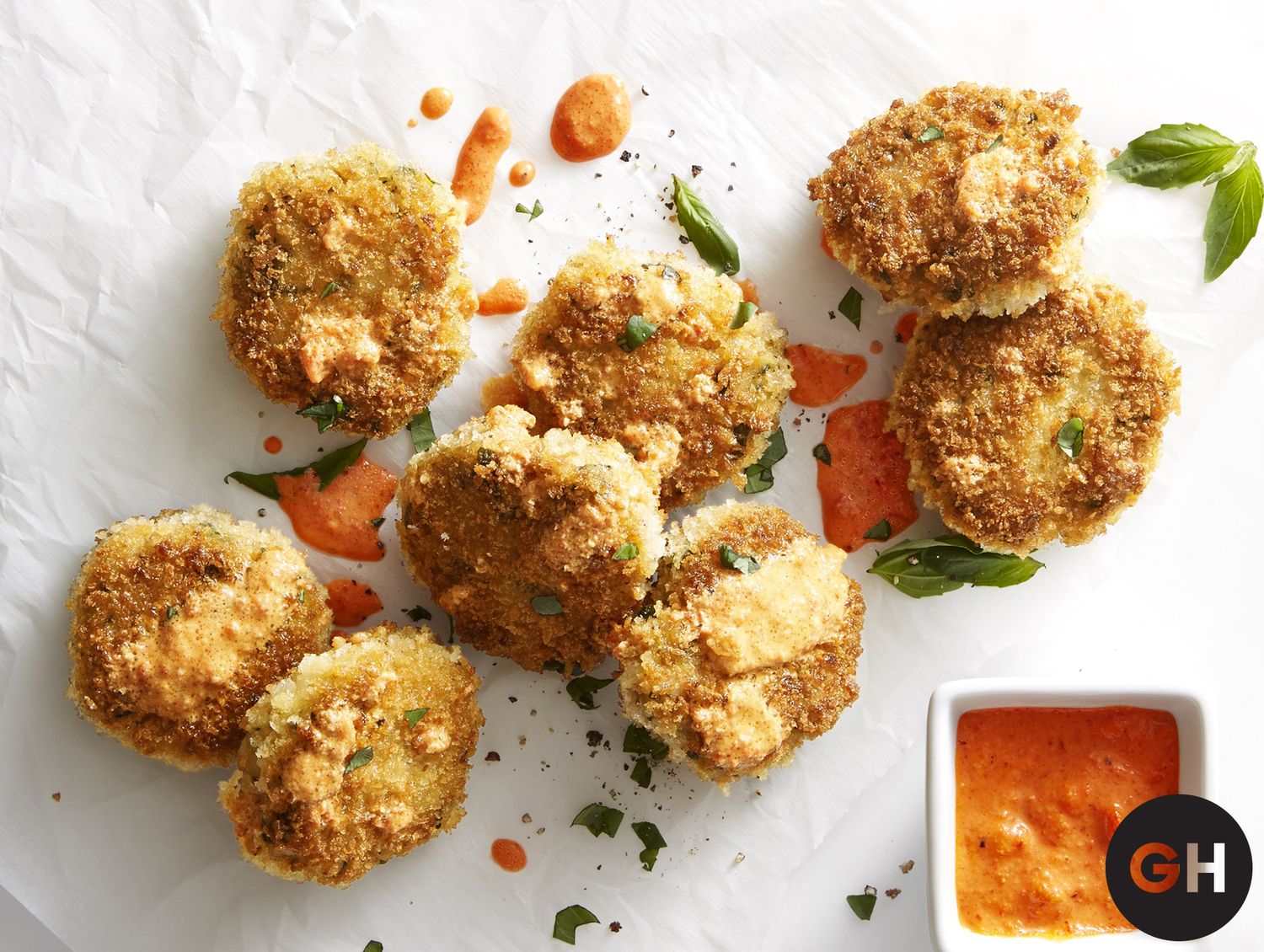 Crispy Cod Cakes with Almond-Pepper Vinaigrette