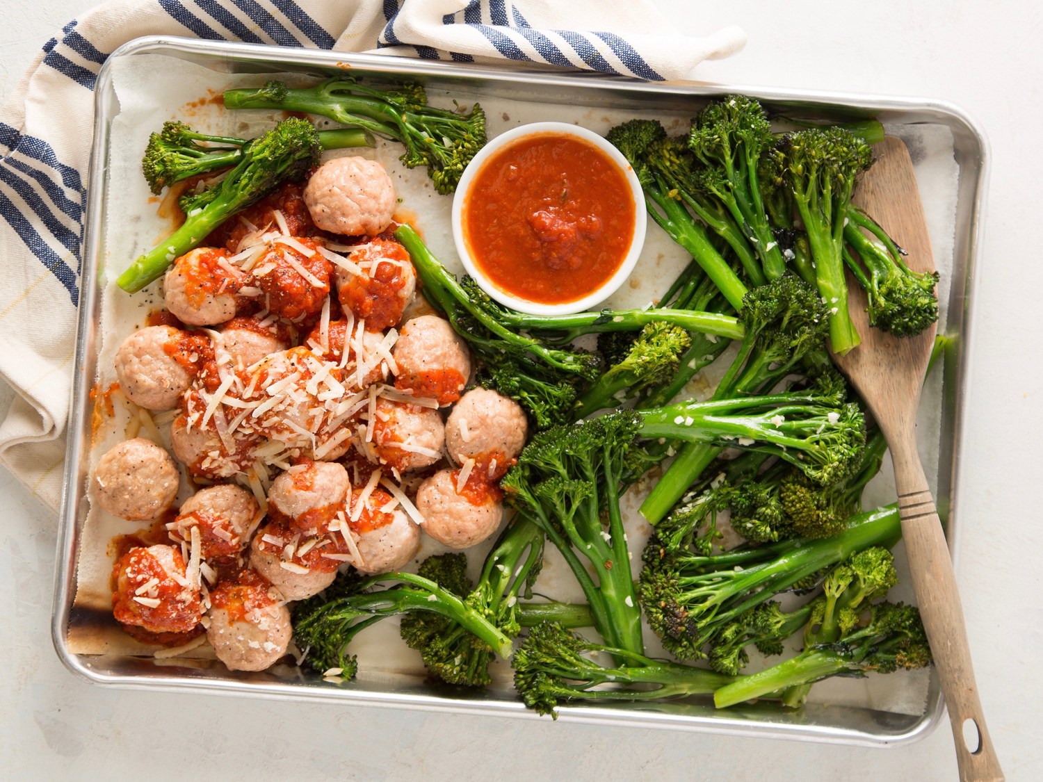 Sheet Pan Italian Chicken Meatballs with Broccolini