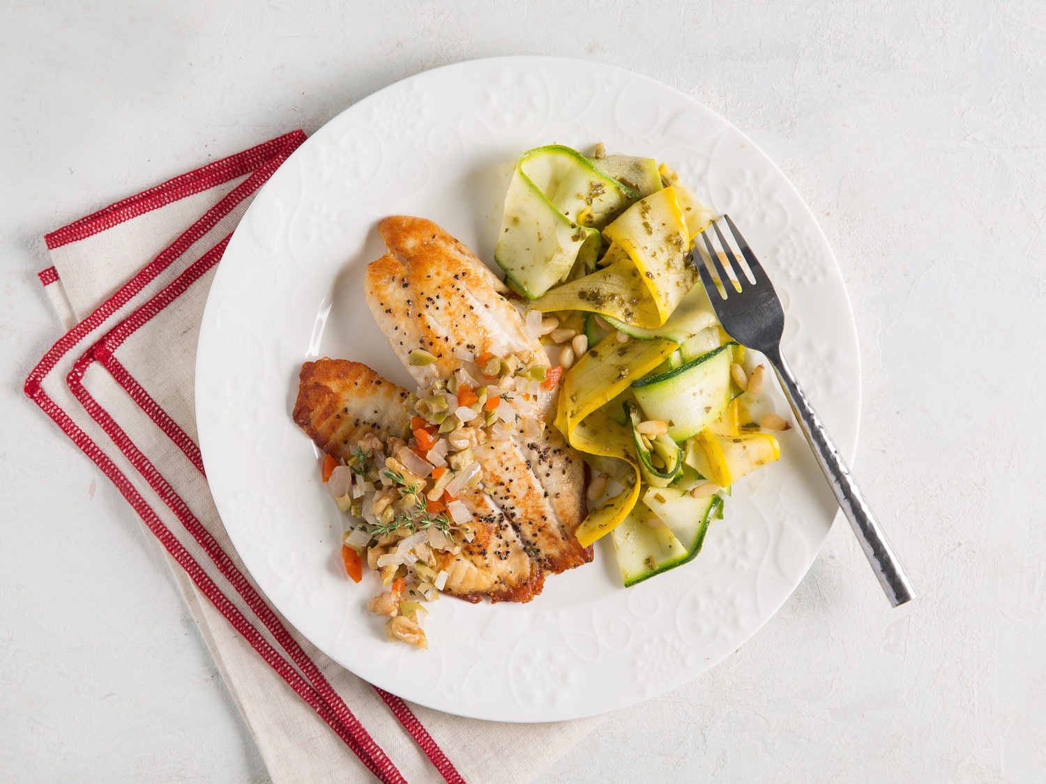 Skillet Fish with Walnut-Olive Topping