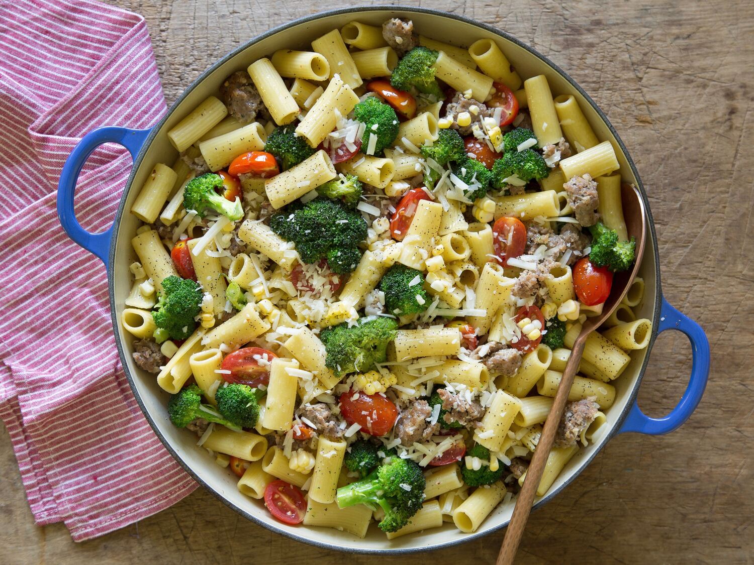 Rigatoni with Sausage, Corn, and Tomatoes