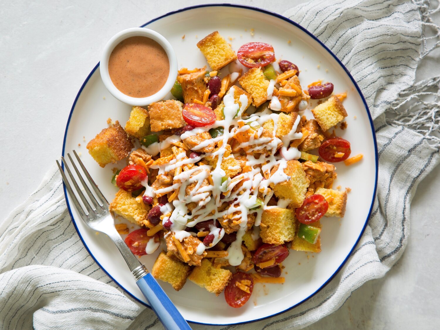 Toasted Cornbread and Barbecue Chicken Bowls
