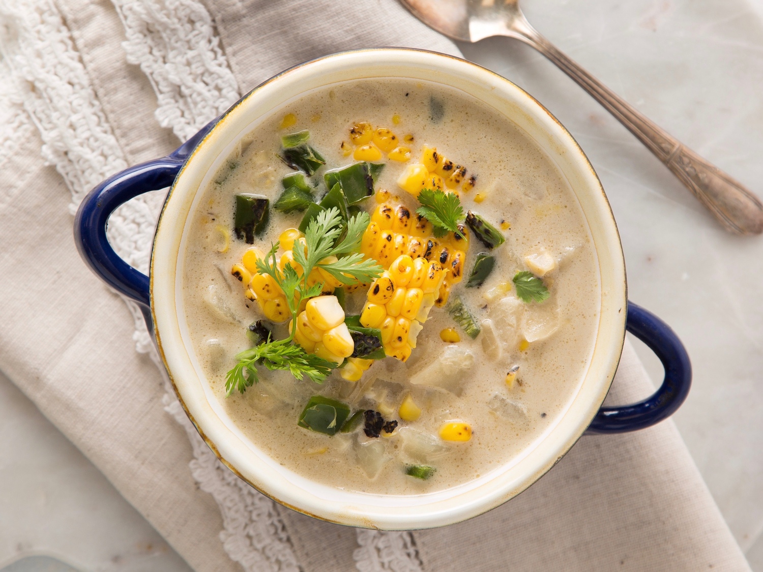Grilled Corn and Poblano Chowder